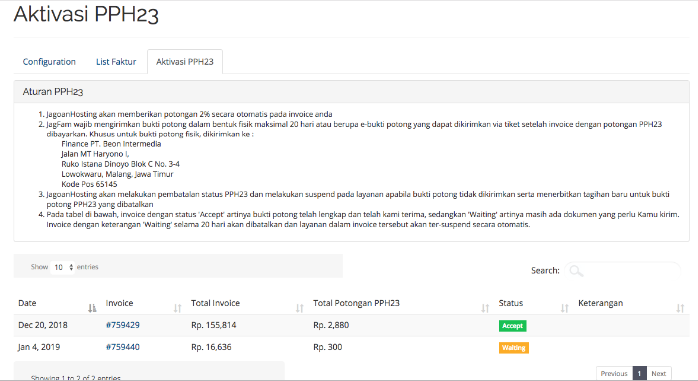 Cara melakukan aktivasi PPh23 - Knowledge Base Jagoan Hosting Indonesia