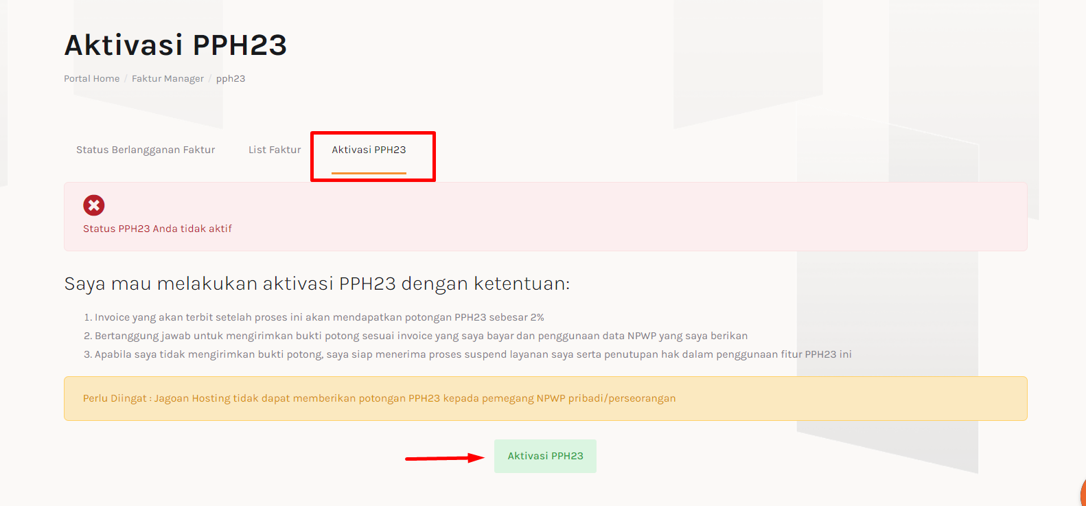 Cara Melakukan Aktivasi PPH23 Di Member Area JagoanHosting - Knowledge ...