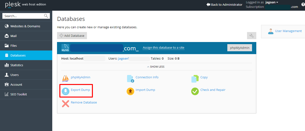 Panduan Reseller Plesk : Melakukan Export dan Import Database - Knowledge Base Jagoan Hosting ...