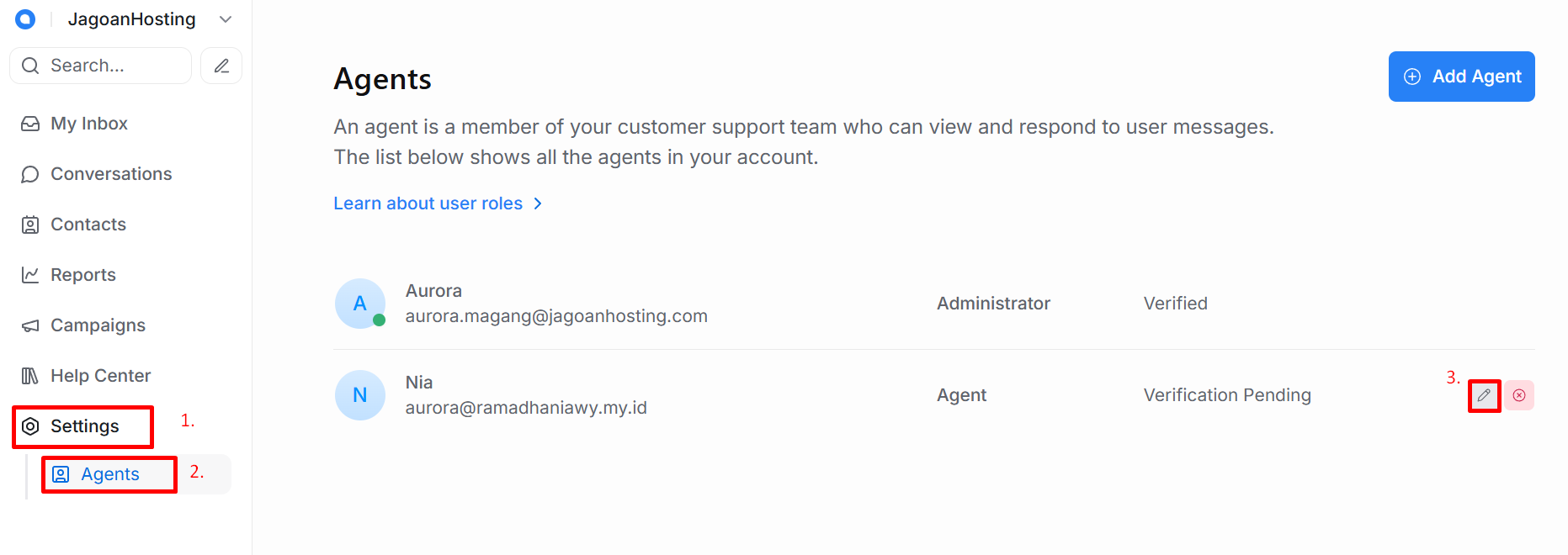 Cara Menambahkan User Agent di Chatwoot - Knowledge Base Jagoan Hosting Indonesia